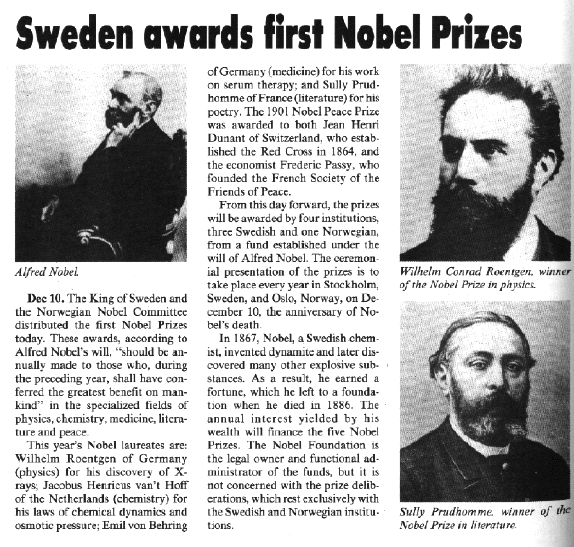 First Nobel prizes are awarded | South African History Online