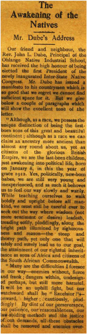 John Dube’s Presidential Address At Founding Congress Of The ANC, 1912 ...