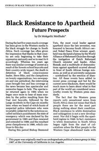 Black resistance to apartheid - future prospects | South African ...