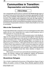 Communities in transition: representation and accountability | South ...