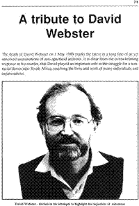 A tribute to David Webster | South African History Online