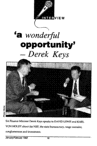A wonderful opportunity - Derek Keys | South African History Online