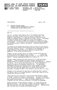 Letter from Paul Pretorius, President, NUSAS, to Overseas National ...