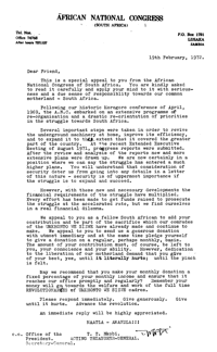 Letter from the African National Congress to the People of South Africa ...