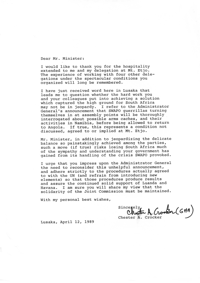 Letter from Chester A Crocker to Mr Minister | South African History Online