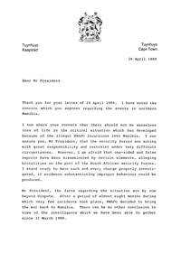 Letter from P W Botha, State President of the Republic of South Africa ...