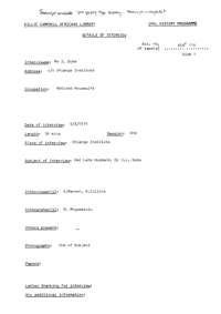 Interview with Mrs J Dube, wife of the late Dr John Dube | South ...