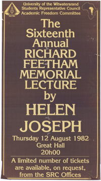 The sixteenth annual Richard Feetham Memorial Lecture by Helen Joseph ...