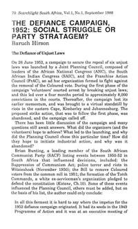 The Defiance campaign, 1952: social struggle or party stratagem ...