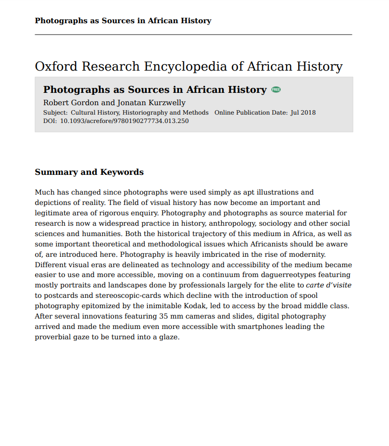 Photographs as Sources in African History by Robert Gordon and Jonatan ...