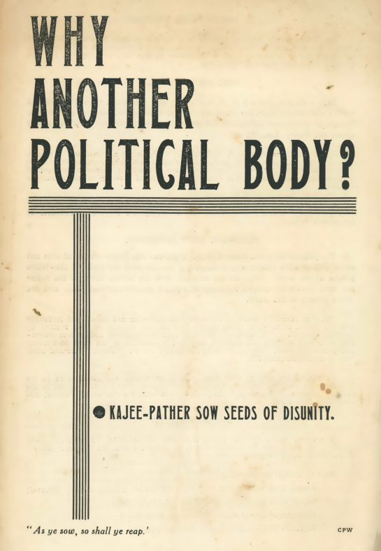 Why another Political Body? | South African History Online