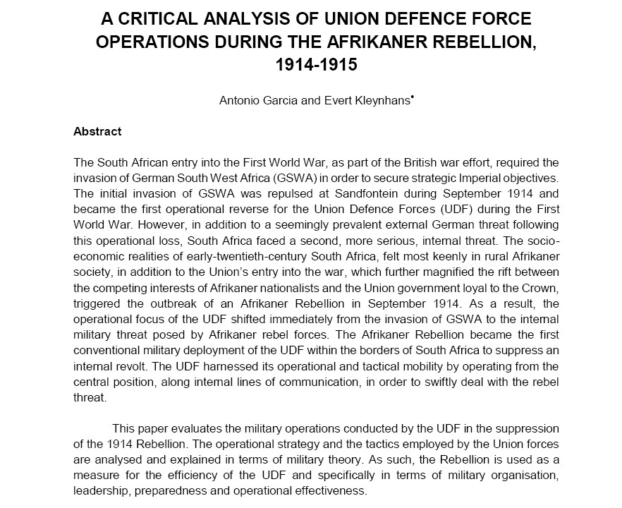 A Critical Analysis of Union Defence Force Operations during the ...