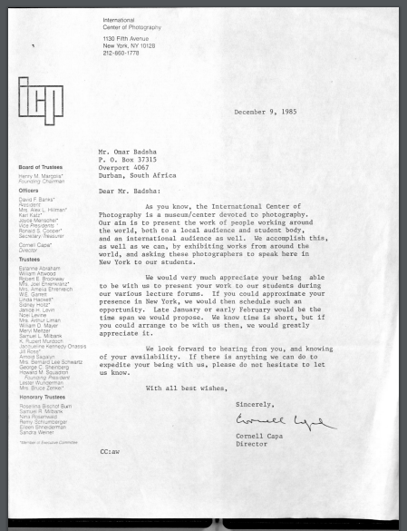 Capa letter to Omar Badsha | South African History Online