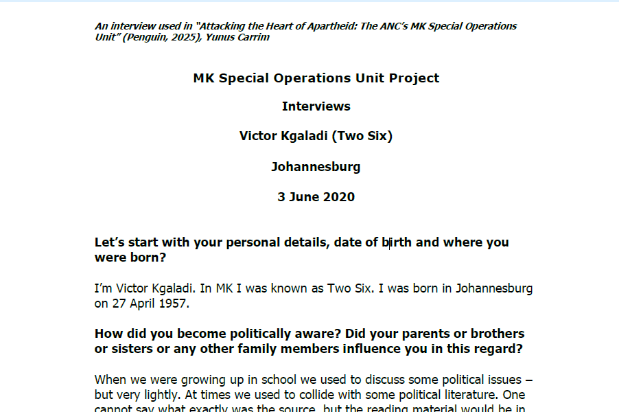 Interview with Victor Kgaladi (Two Six), 3 June 2020 | South African ...