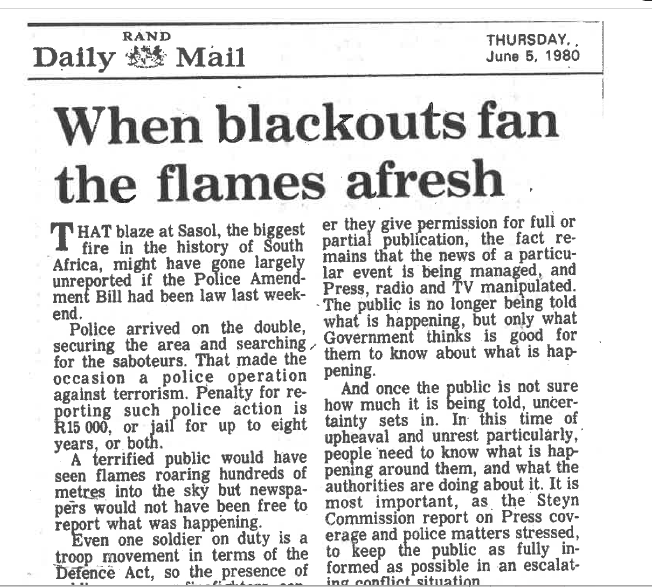 When blackouts fan the flames afresh, Rand Daily Mail, 5 June 1980 ...