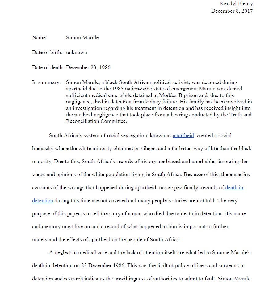 Biography of Simon Marule by Kendyl Fleury | South African History Online