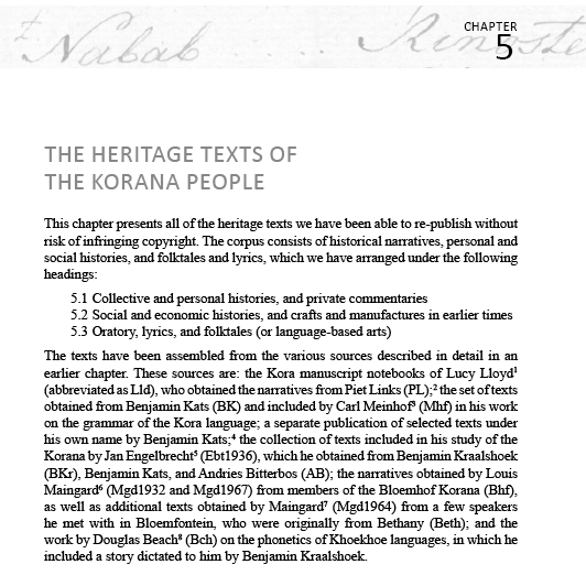 Kora: A Lost Khoisan Language Chapter 5: The Heritage texts of the ...