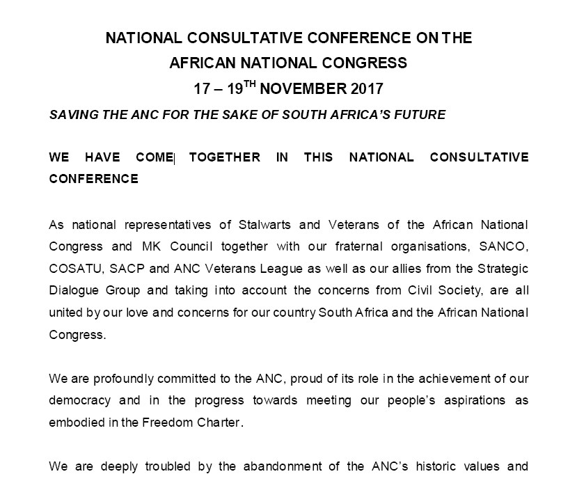 National Consultative Conference on the African National Congress 17 ...