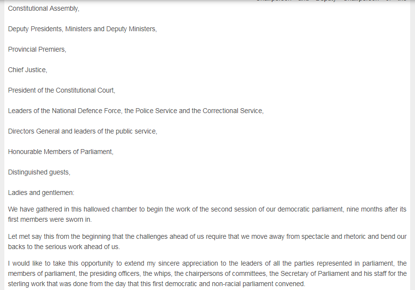 1995 - President Mandela, State of the Nation Address, 17 February 1995 ...