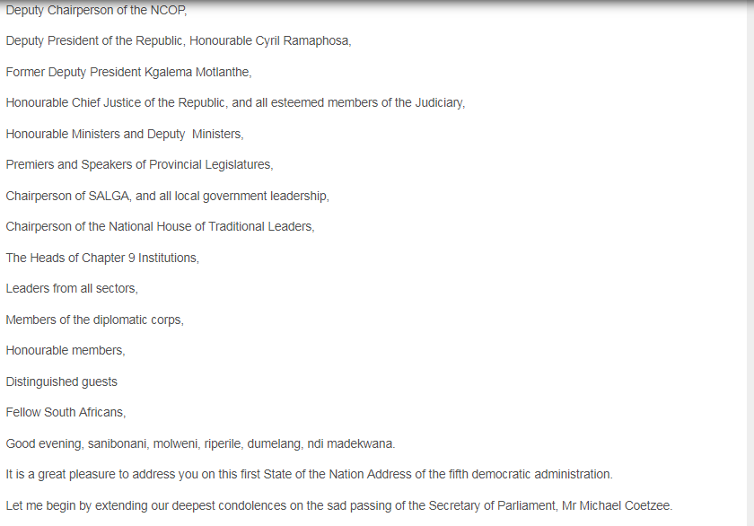 2014 - President Zuma, State of the Nation Address, 17 June 2014 (after ...