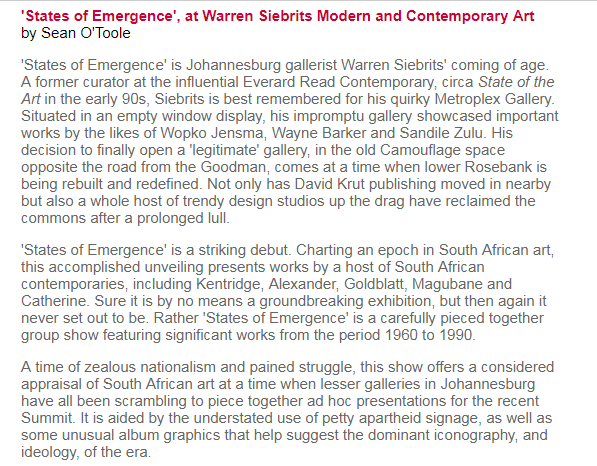 'States of Emergence', at Warren Siebrits Modern and Contemporary Art ...