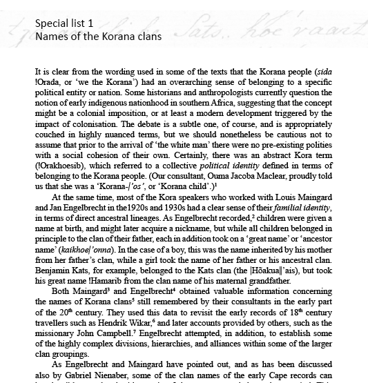Kora: A Lost Khoisan Language The special list 1: Names of the Korana ...