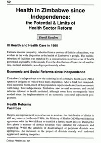 Health in Zimbabwe since independence: the potential and limits of ...