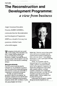 The Reconstruction and Development Programme: a view from business ...
