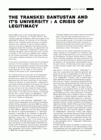 The Transkei Bantustan and Its University: A | South African History Online