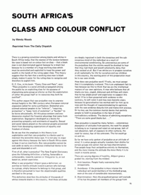 South Africas Class and Colour Conflict | South African History Online